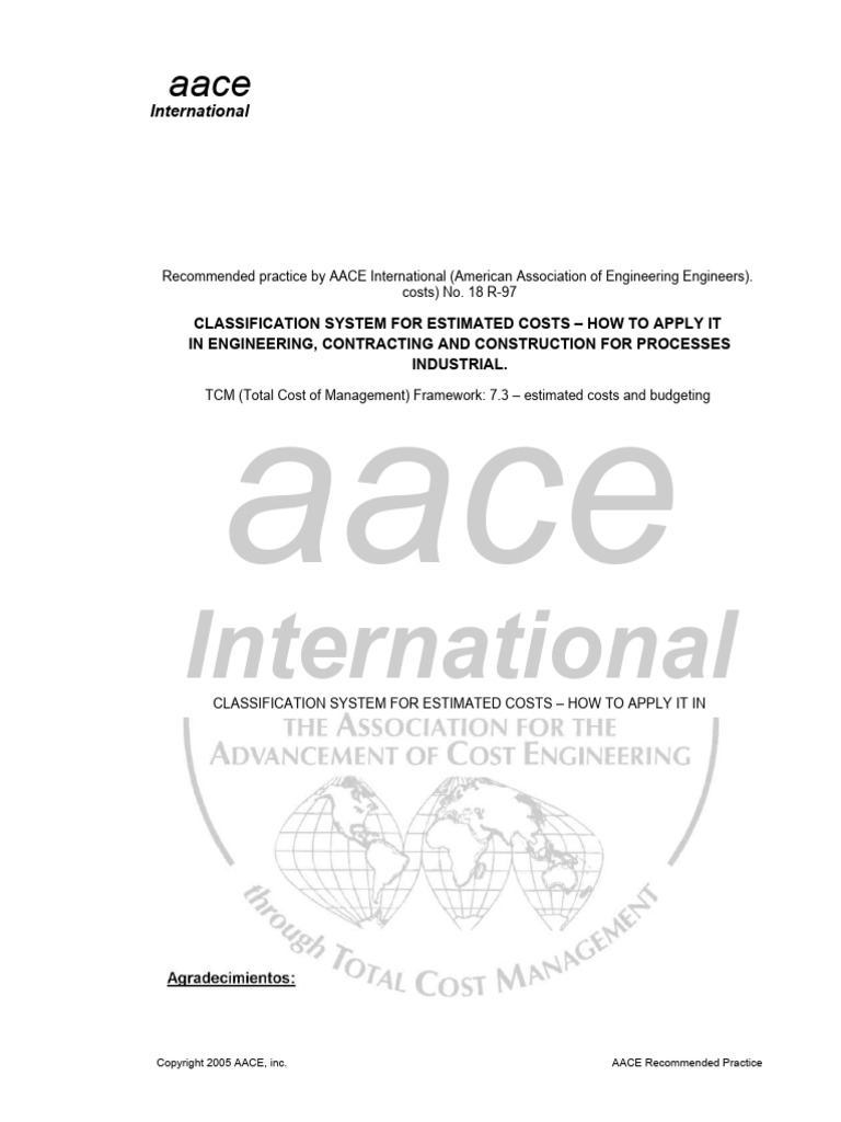 AACE-Nº-18R-97 - Estimated Cost Classification System PDF | PDF ...