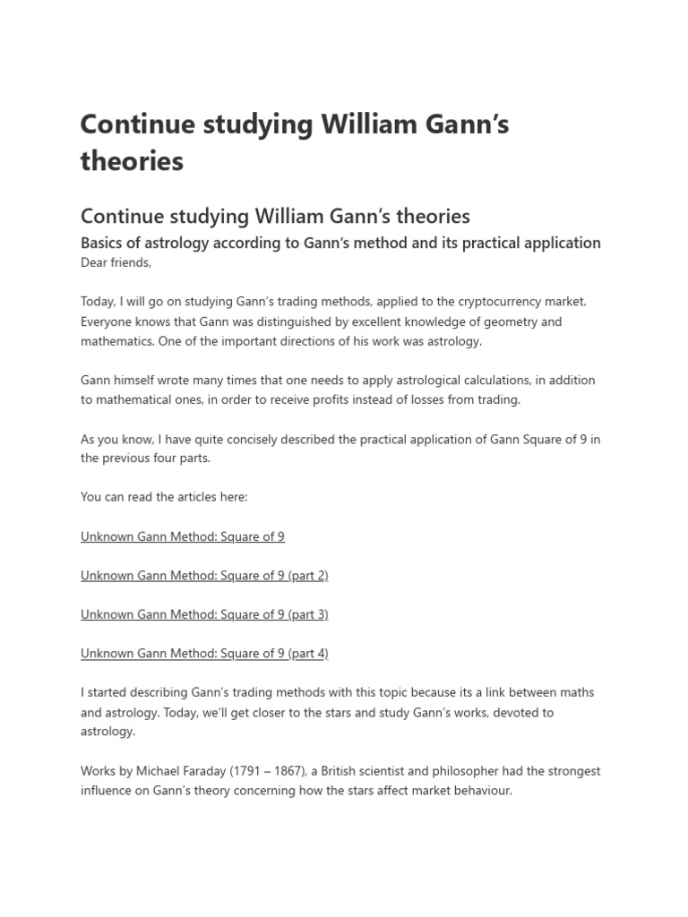 Continue Studying William Gann's Theories - Part1 | PDF | Zodiac | Mathematics