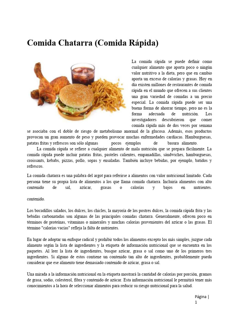 Ensayo Sobre La Comida Chatarra | PDF | Alimentos | Comida chatarra