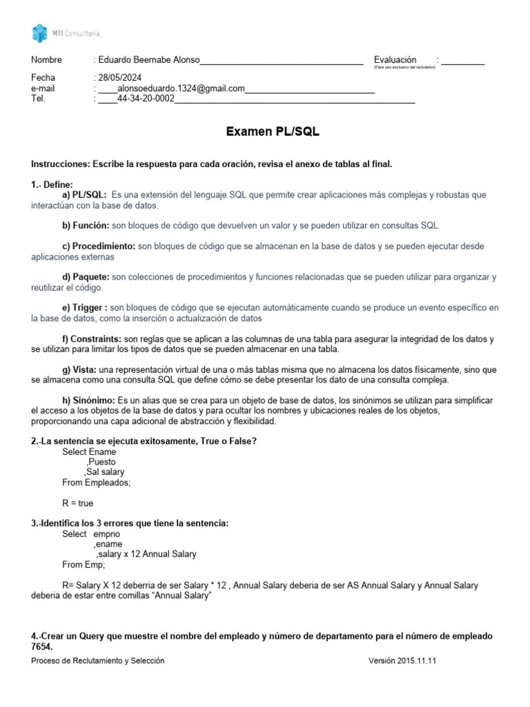 Examen PL SQL 01-C Eduardo Bernabe Alonso | PDF | SQL | Pl / Sql