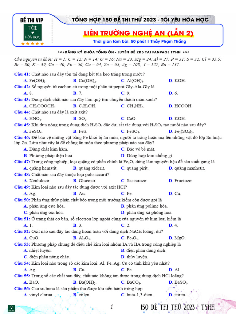 (TYHH) - LIÊN TRƯỜNG NGHỆ AN (lần 2) | PDF