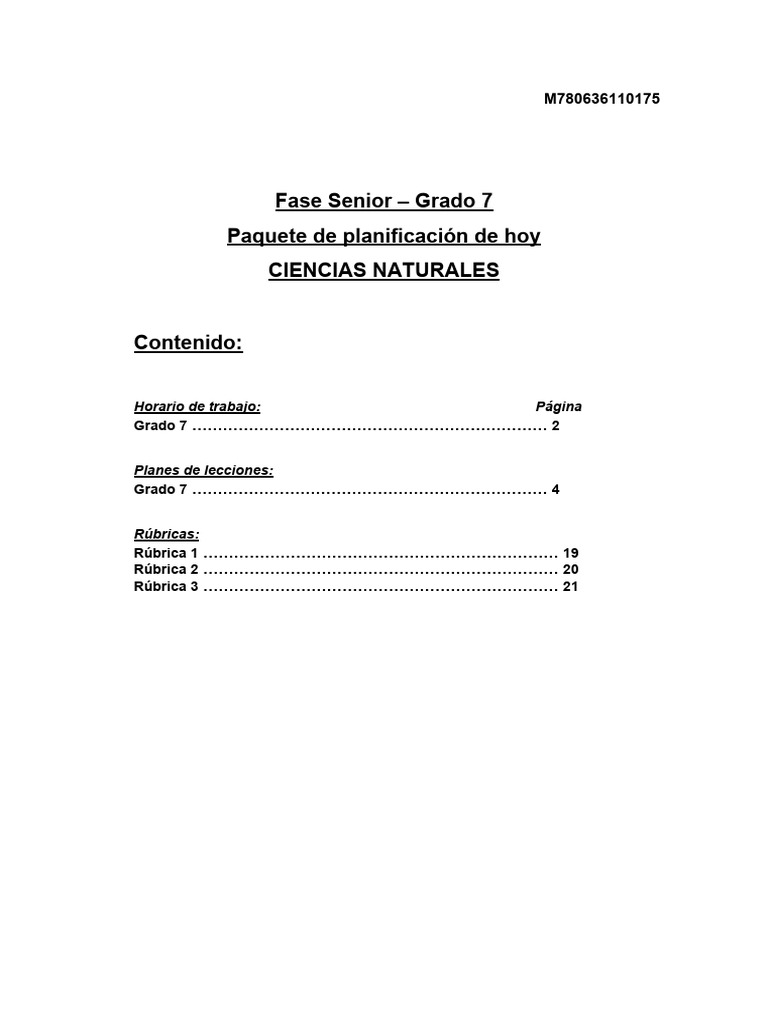 Paquete de Planificación de Ciencias Naturales para El Séptimo Grado de ...