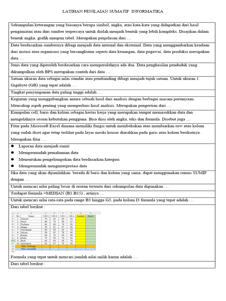 Latihan Belajar Sumatif Semester 2 K7 Informatika | PDF