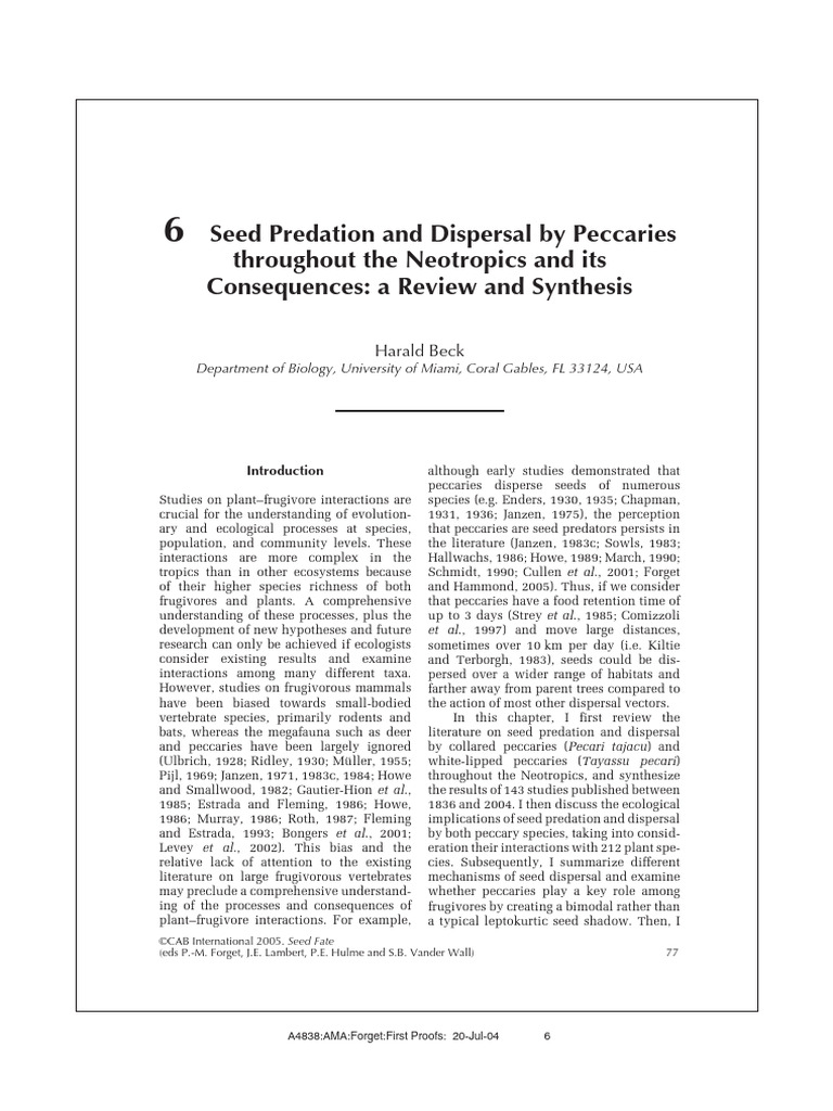 Seed Predation and Dispersal by Peccarie | PDF | Social Science | Home ...