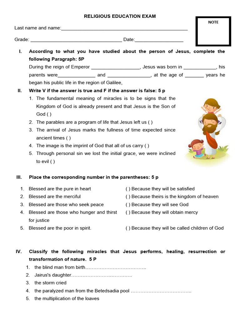 Religious Education Exam | PDF | Sacraments | Jesus