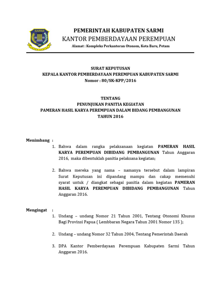 Surat Keputusan Kegiatan SSK | PDF