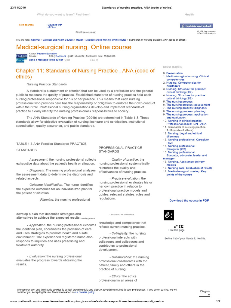 Standards of Nursing Practice. ANA (Code of É | PDF | Nursing | Evaluation