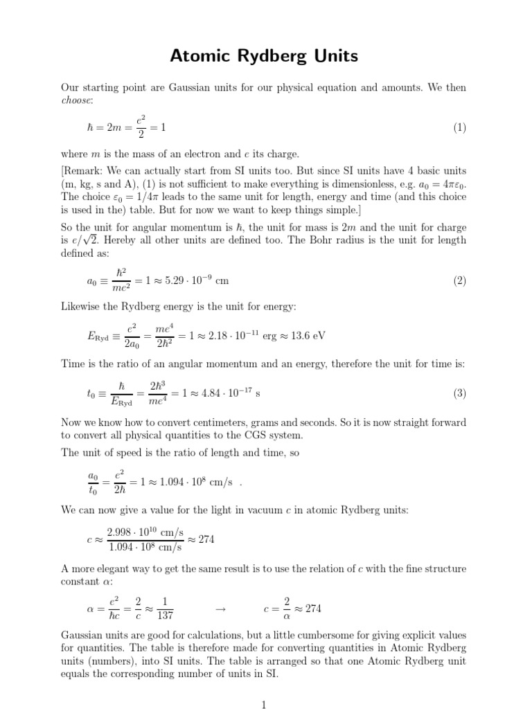 Atomic Rydberg Units | PDF | Electronvolt | Speed Of Light