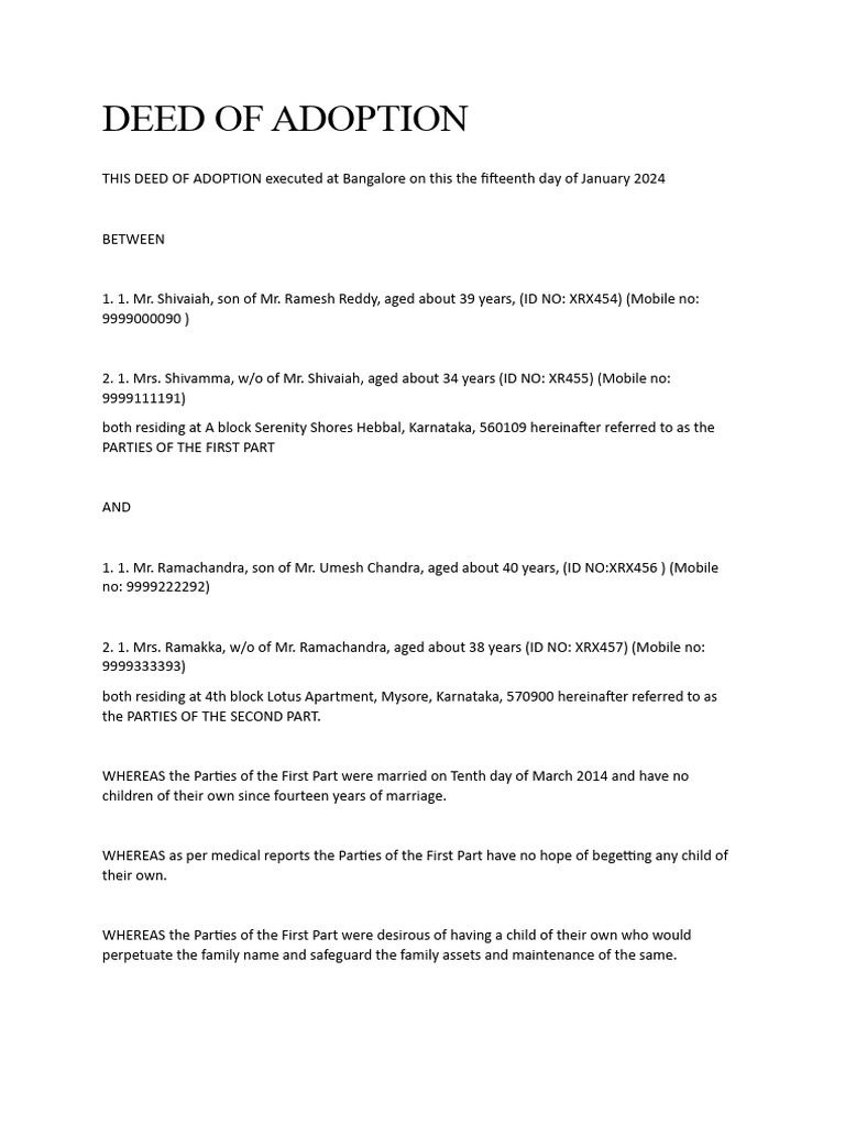 Adoption Deed | PDF | Family | Justice