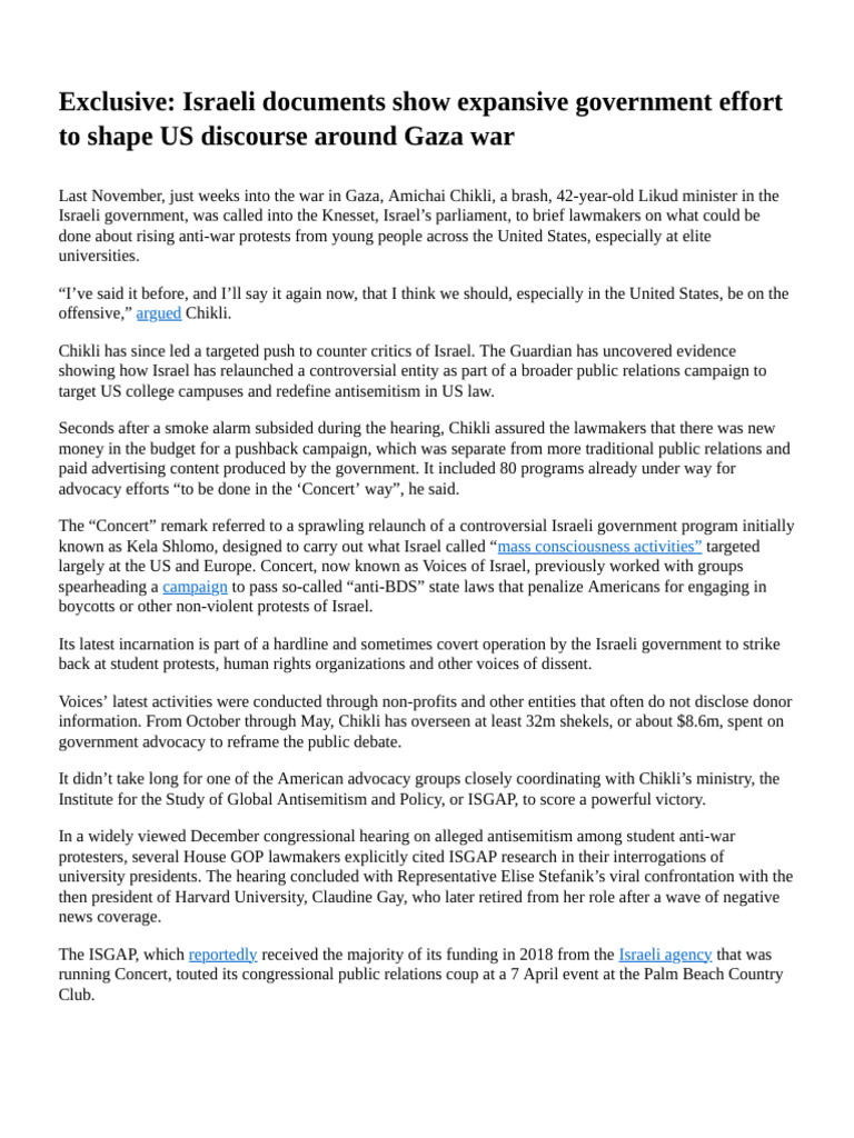 Exclusive - Israeli Documents Show Expansive Government Effort To Shape ...
