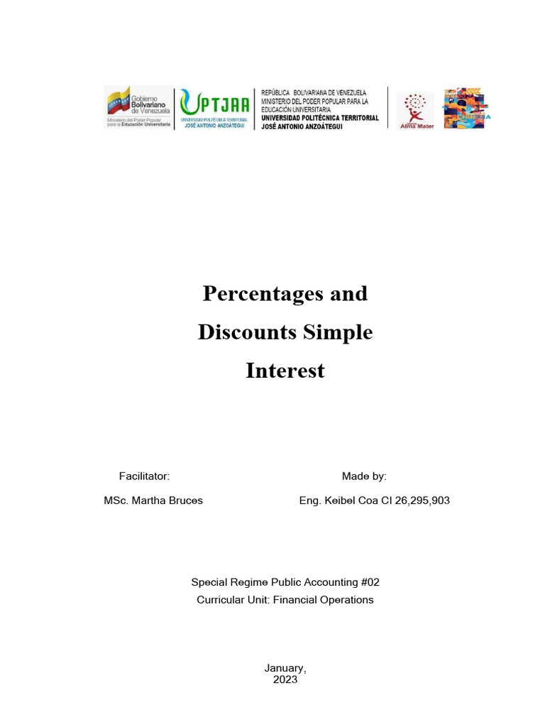 Percentages and Discounts Simple Interest | PDF | Interest | Interest Rates