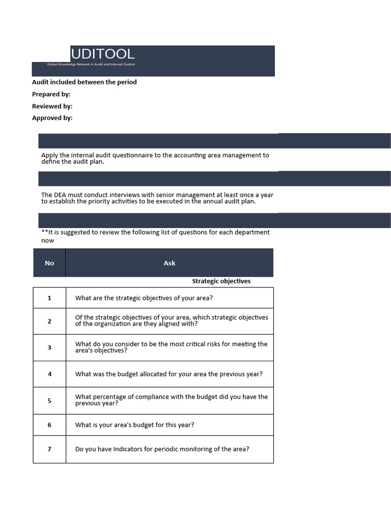 C-PL 013 - Audit Questionnaire For The Accounting Area | PDF | Internal ...