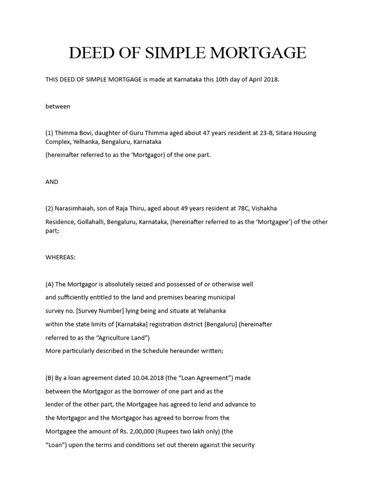 Deed of Simple Mortgage | PDF | Mortgage Law | Mortgages