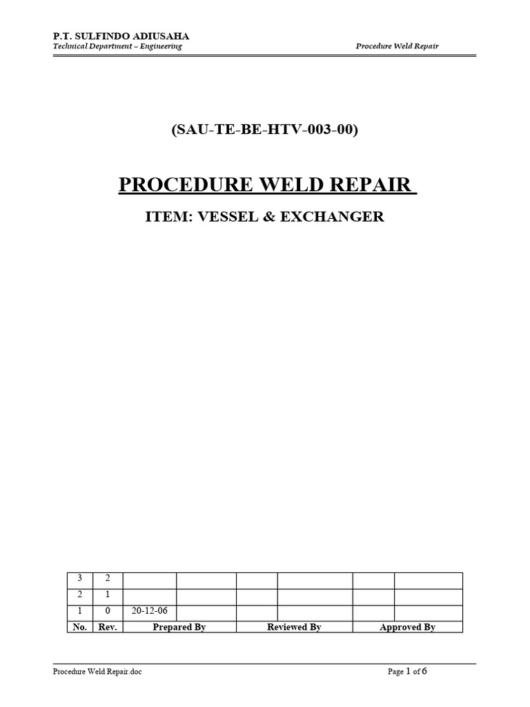 Procedure Weld Repair-BHTV004 | PDF | Welding | Construction