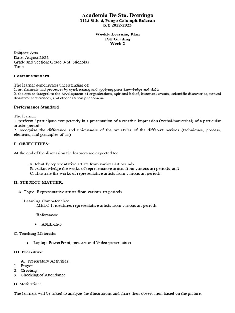 Arts 9-Q1 W2 | PDF | Learning | Paintings