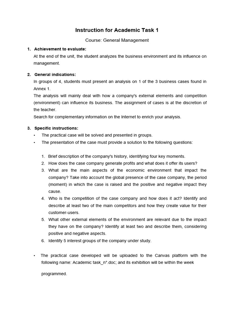 Instruction For Academic Task 1: Course: General Management | PDF | Google Play | Snapchat