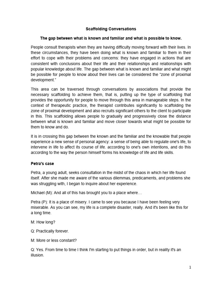 Scaffolding Conversations in Therapy | PDF | Psychotherapy | Experience