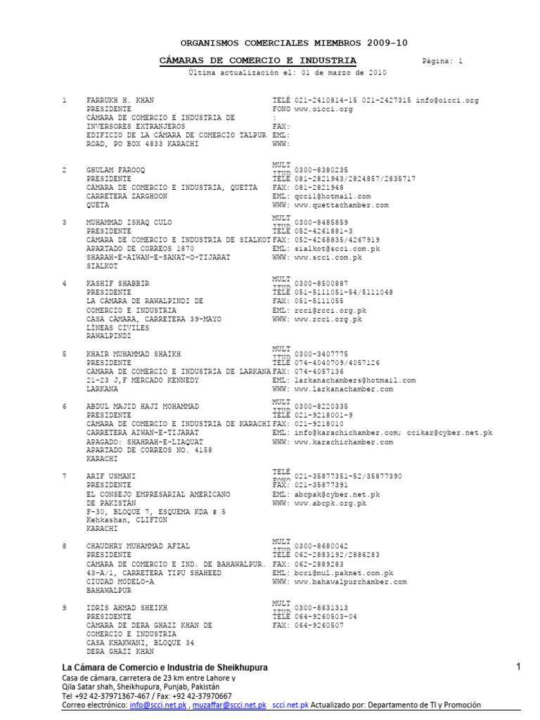 Lista Actualizada de Todas Las Cámaras de Comercio e Industria de ...