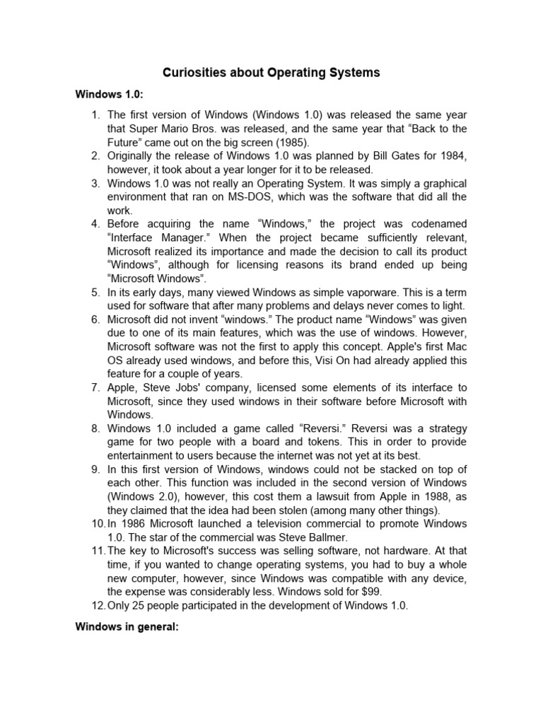 Fascinating Facts About Operating Systems | PDF | Microsoft Windows ...