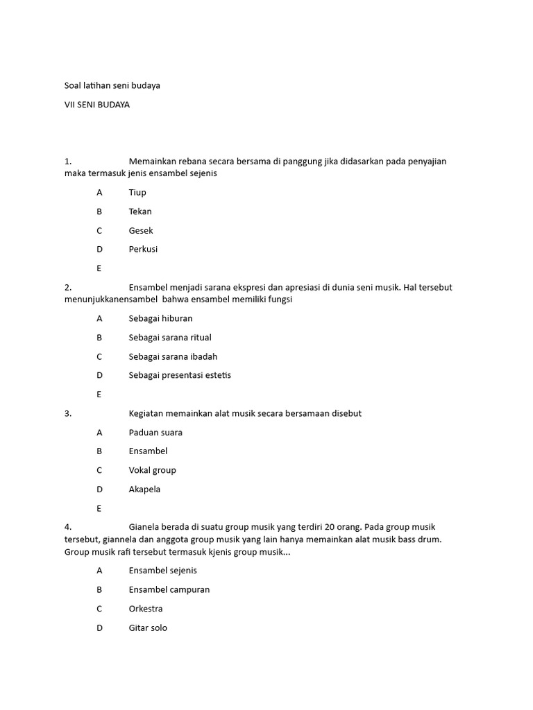 Kisi-Kisi Seni Budaya Kelas 7 | PDF
