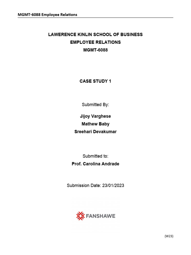 Group Assignment - Case Study 1 | PDF | Employment | Occupational Safety And Health