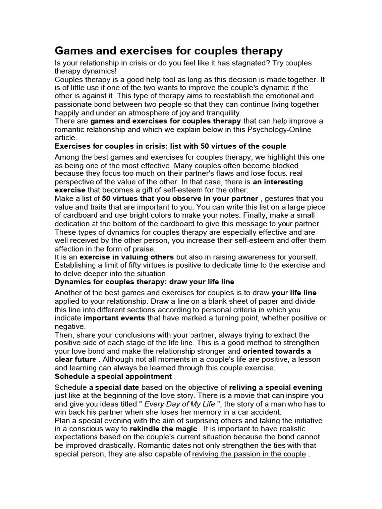 Games and Exercises For Couples Therapy | Download Free PDF | Love ...