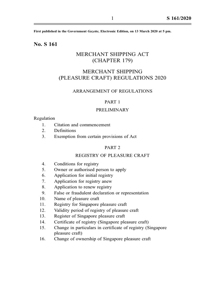 Ms (Pleasure Craft) (Amendment) Regs 2020 | PDF | Tonnage | Domain Name ...