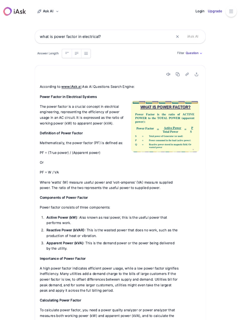 Iask Question What Is Power Factor in Electrical | PDF | Ac Power | Electric Power