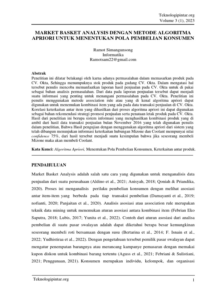 Analisis Pola Pembelian Konsumen dengan Algoritma Apriori | PDF