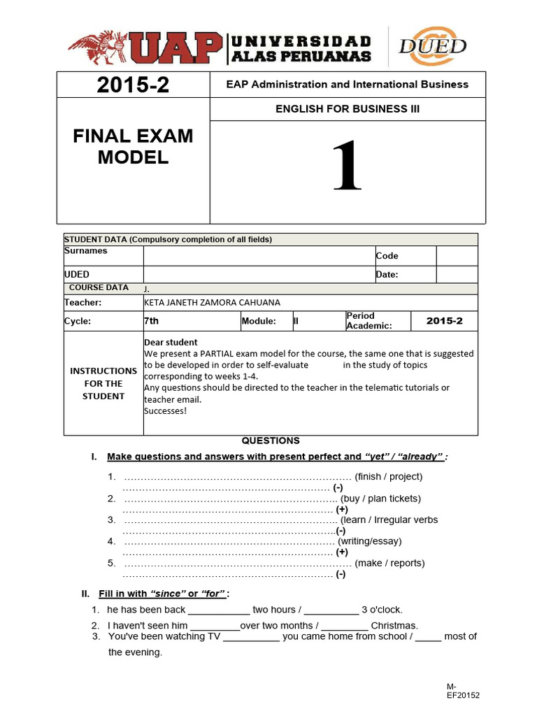 Final Exam Model-English 3 | PDF | Linguistic Morphology | Language ...