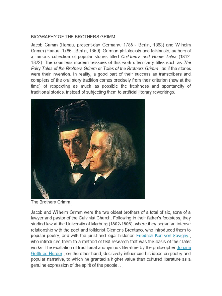 Biography of The Brothers Grimm | PDF | Brothers Grimm