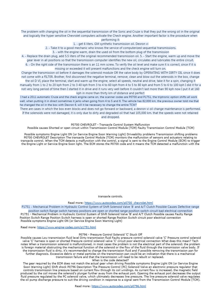 2012 Chevy Cruze Transmission Fluid Guide | PDF | Automatic ...