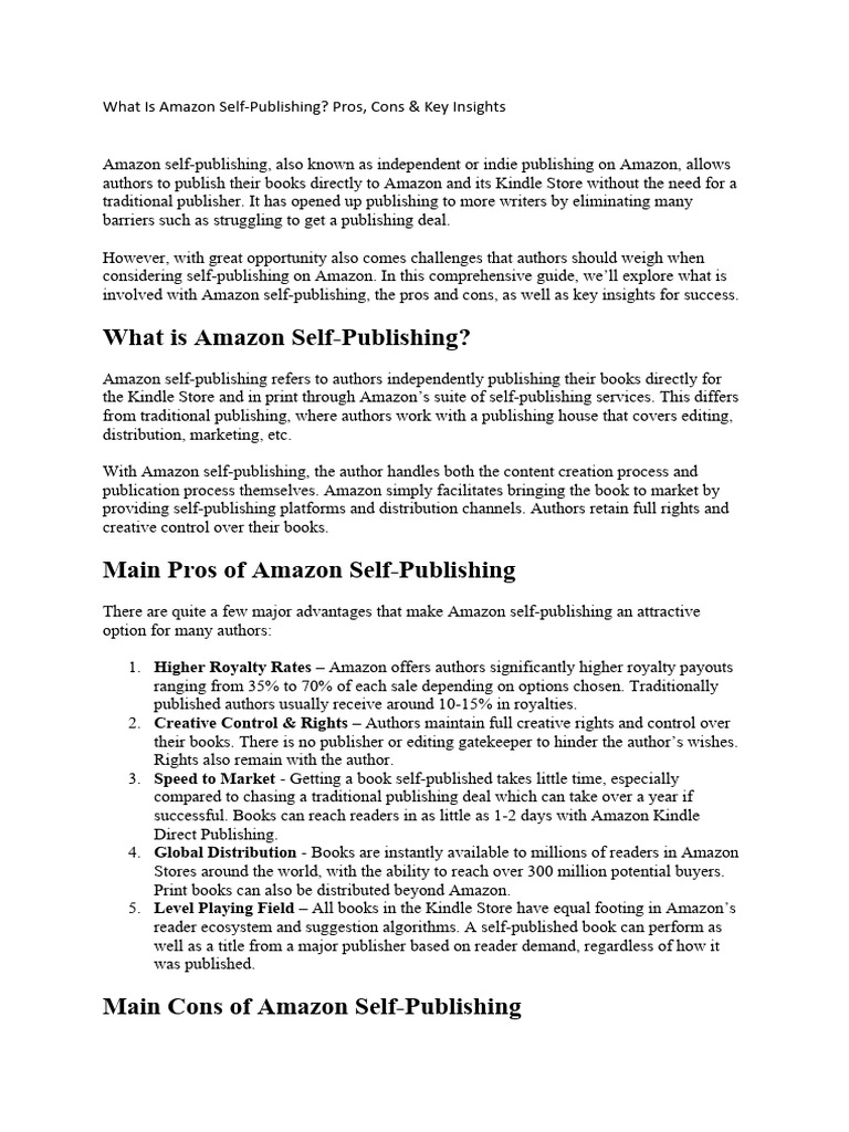 What Is Amazon Self-Publishing? Pros, Cons & Key Insights | PDF | Self ... What Is Amazon Self-Publishing? Pros, Cons & Key Insights | PDF | Self ...