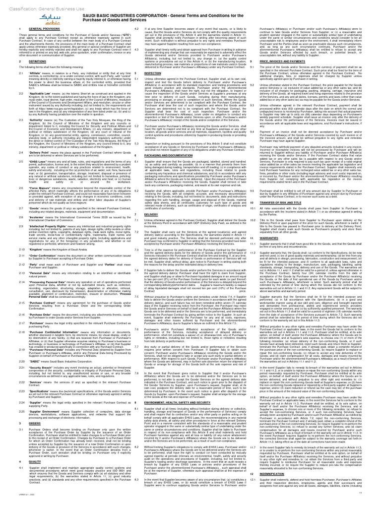 SABIC Global Template Domestic | PDF | Breach Of Contract | Indemnity