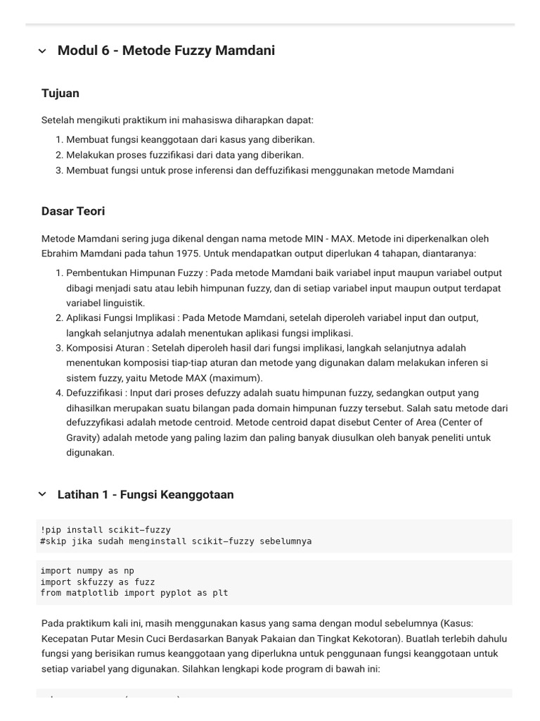 Modul 6 - Metode Fuzzy Mamdani | PDF