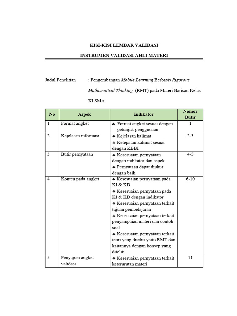 Lembar Instrumen Validitas | PDF