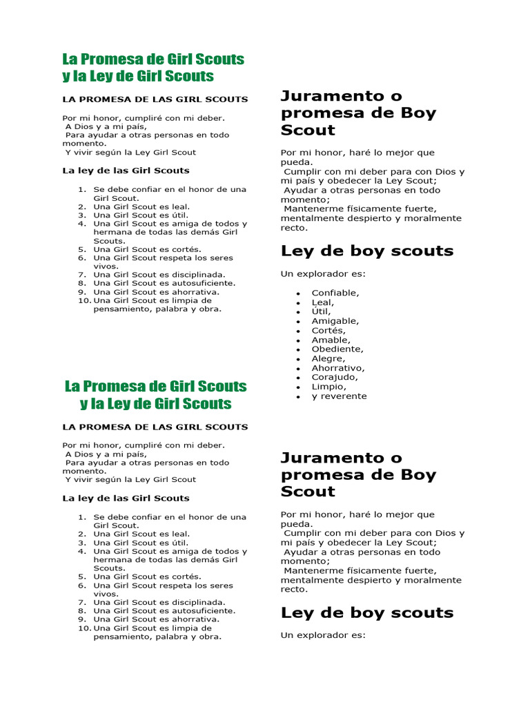 La Promesa de Girl Scouts y La Ley de Girl Scouts | PDF | Exploración ...