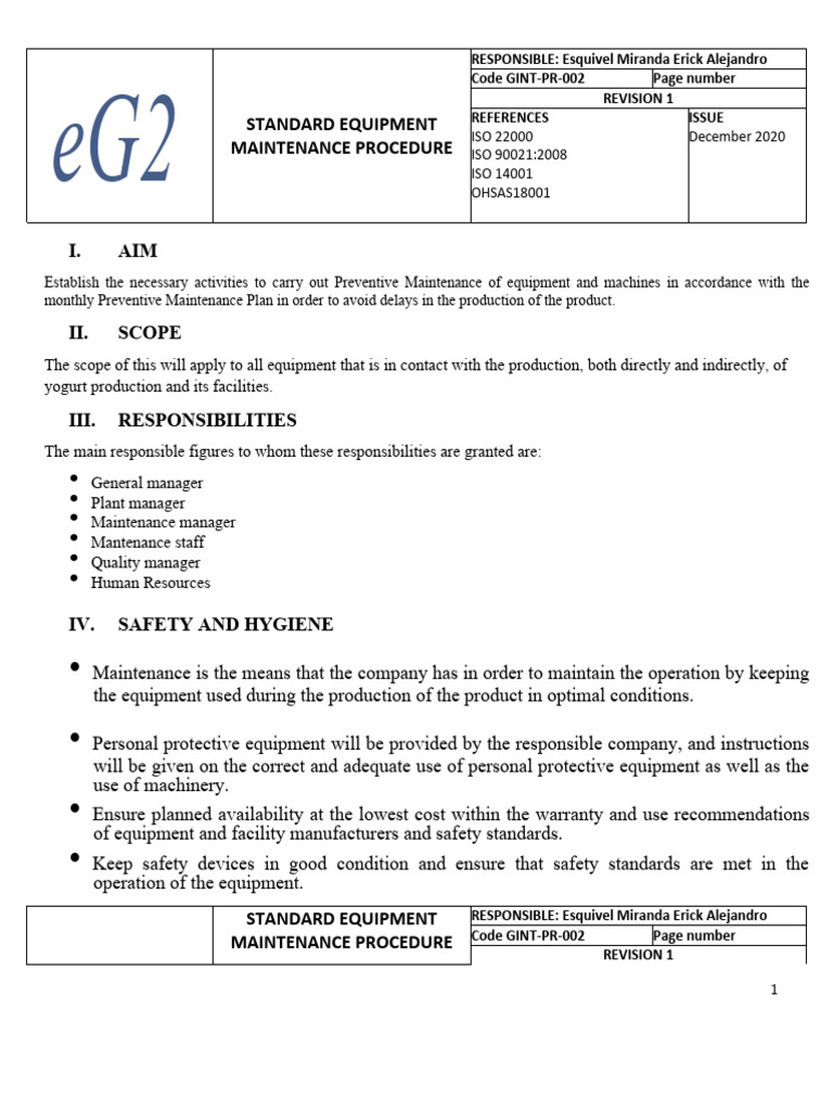 Standard Maintenance Procedure | PDF | Risk | Safety