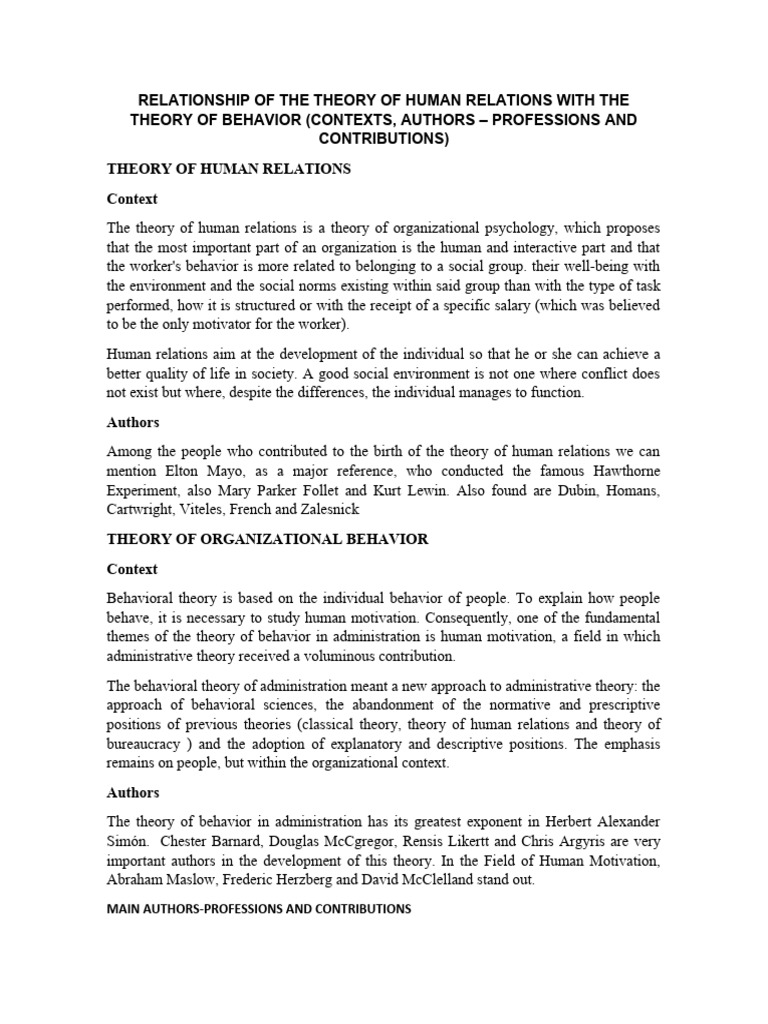 Relationship of The Theory of Human Relations With The Theory of ...