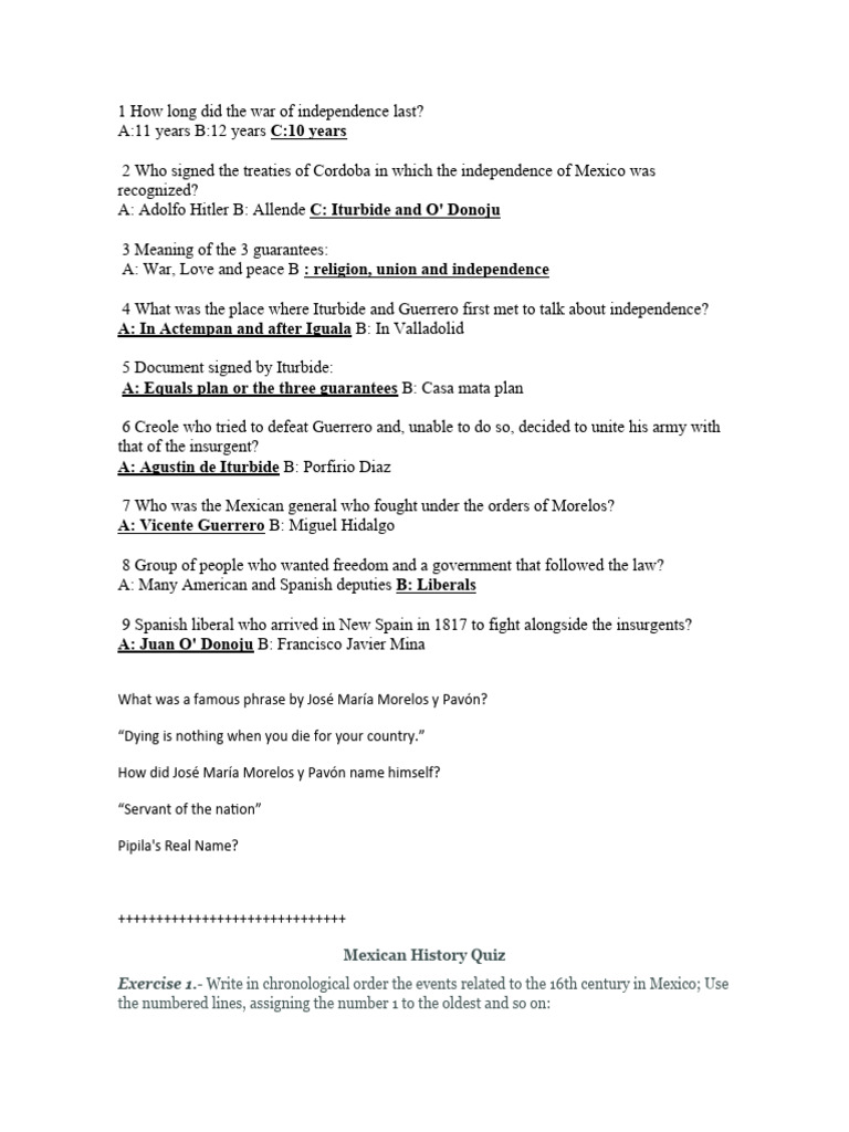 Questions and Answers History of Mexico | Download Free PDF ...