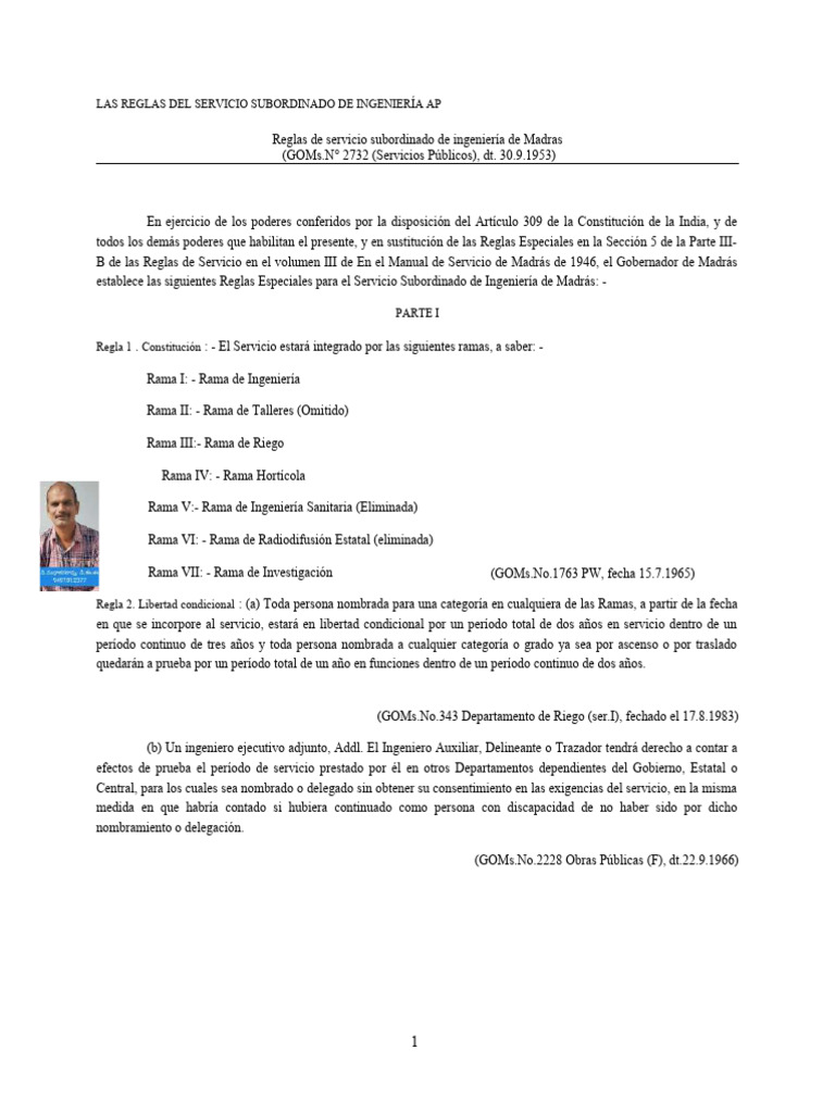 Reglas de Servicio Subordinado de Ingeniería de Riego AP | PDF | Ingeniería | Ingeniero civil