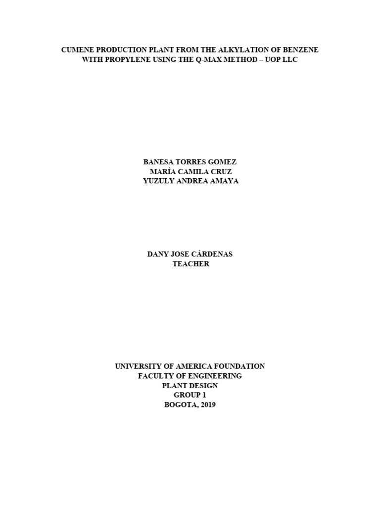 Cumene Production Plant Design | PDF | Chemical Reactor | Benzene