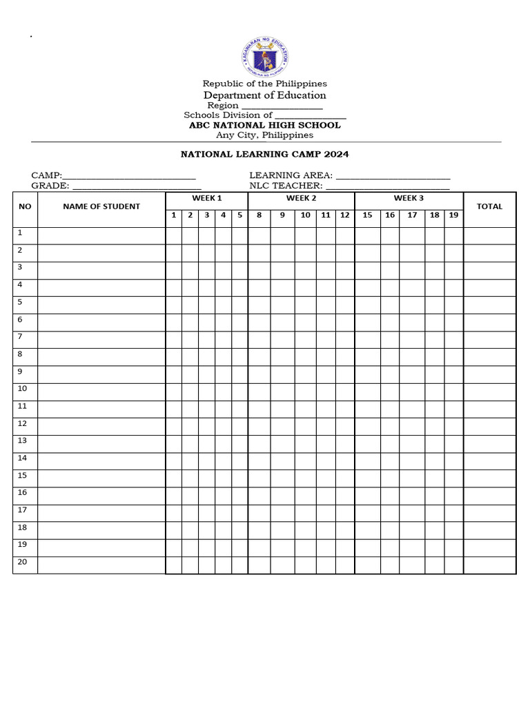 NLC Attendance Template | PDF