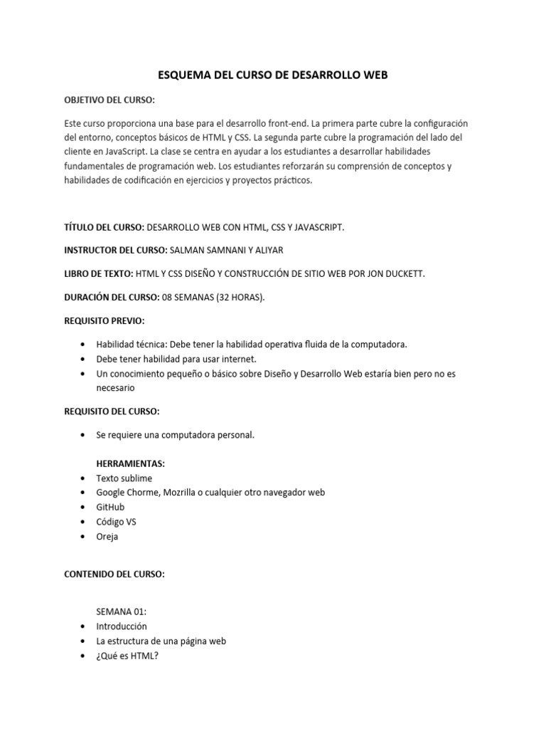 Esquema Del Curso Desarrollo Web | PDF | HTML | Bootstrap (marco frontal)