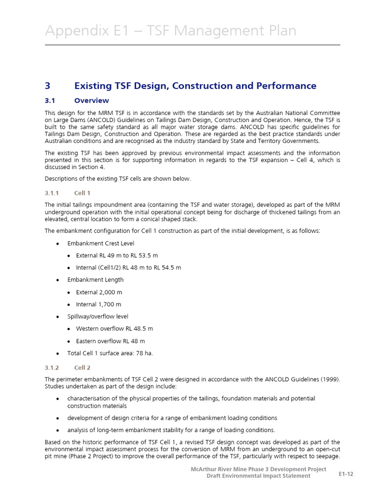 Appendix E1 Tailings Storage Facility TSF Management Plan - 14 | PDF | Dam