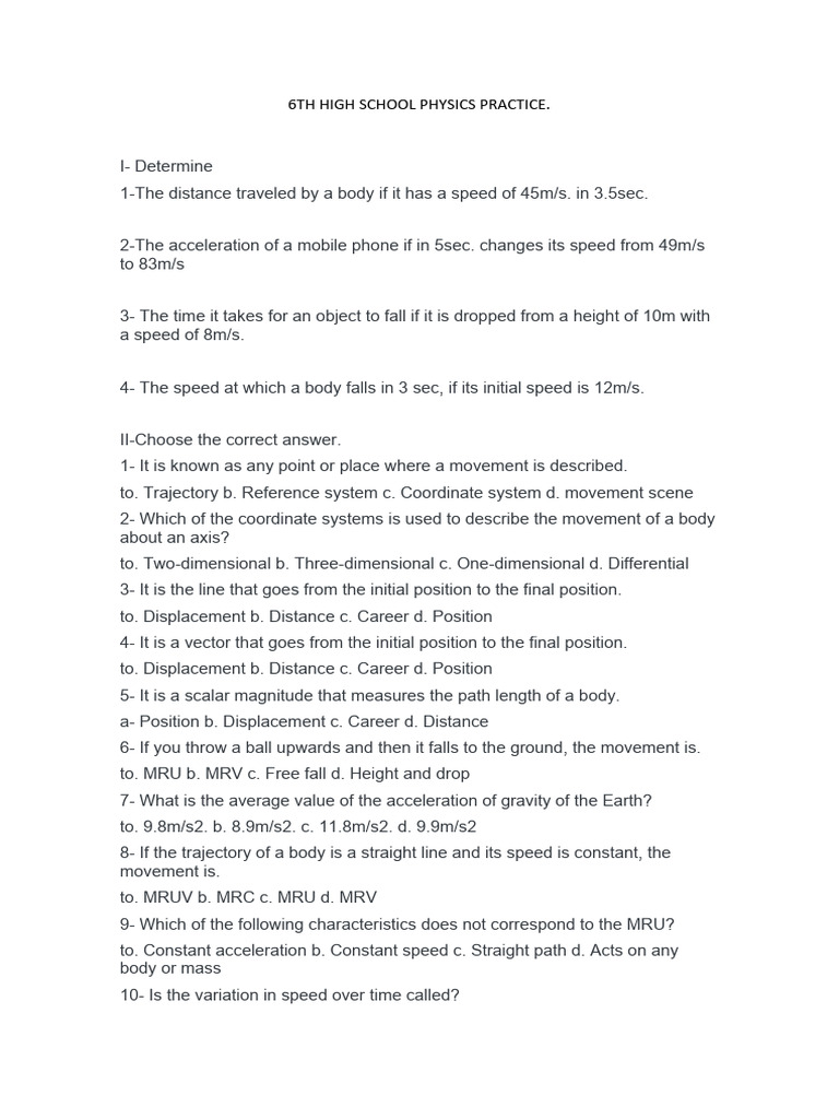 6TH High School Physics Practice | PDF | Density | Force