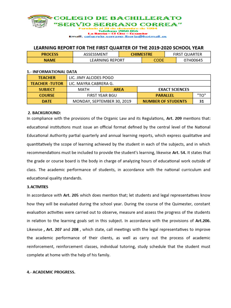 1 Learning Report For The First Quarter Of The 2019 School Year Pdf