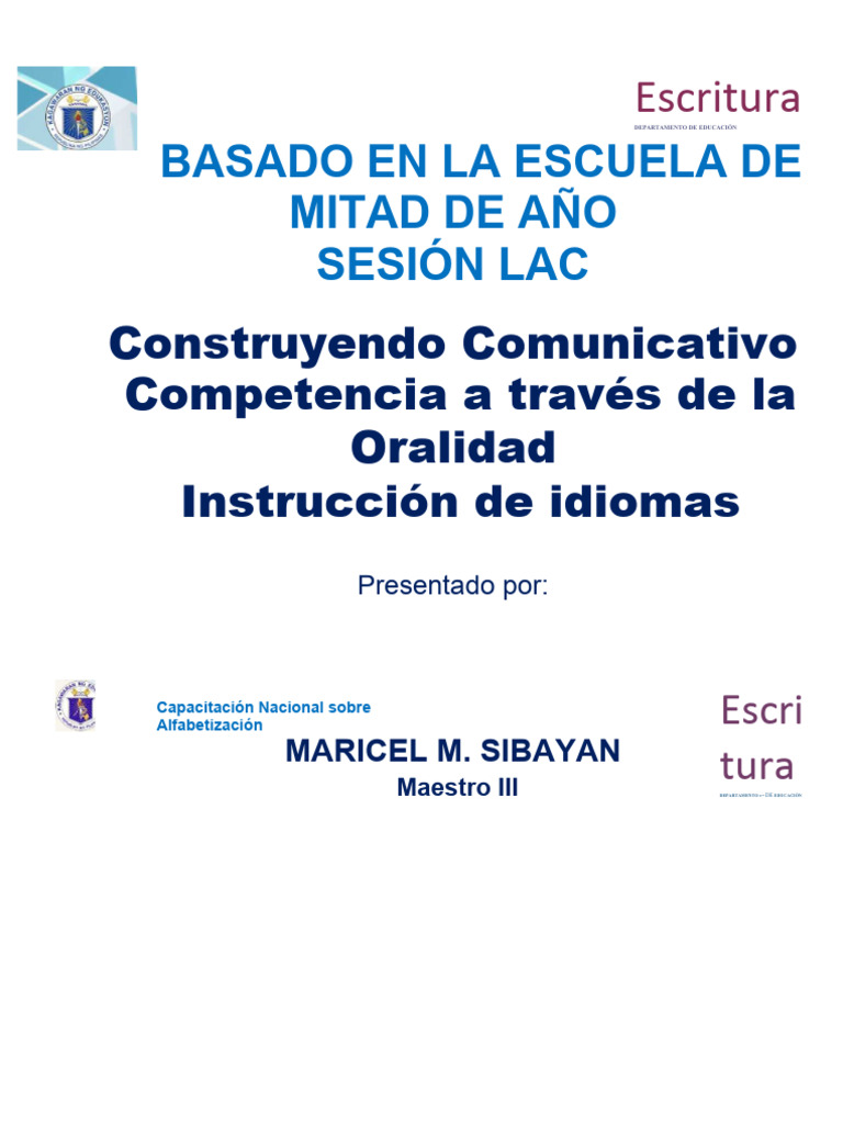Presentación de La Sesión: Desarrollo de La Competencia Comunicativa ...