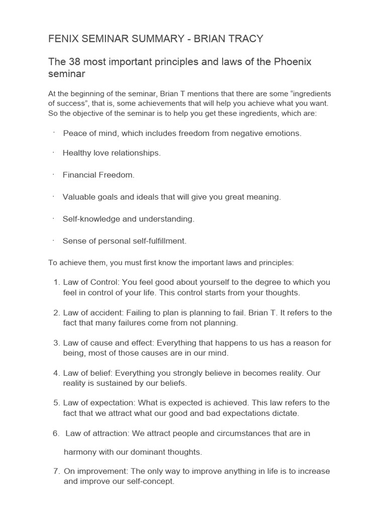 Brian Tracy's Phoenix Seminar Overview | PDF | Thought | Mind