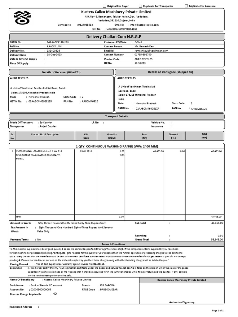 Delivery Challan | PDF | Payments